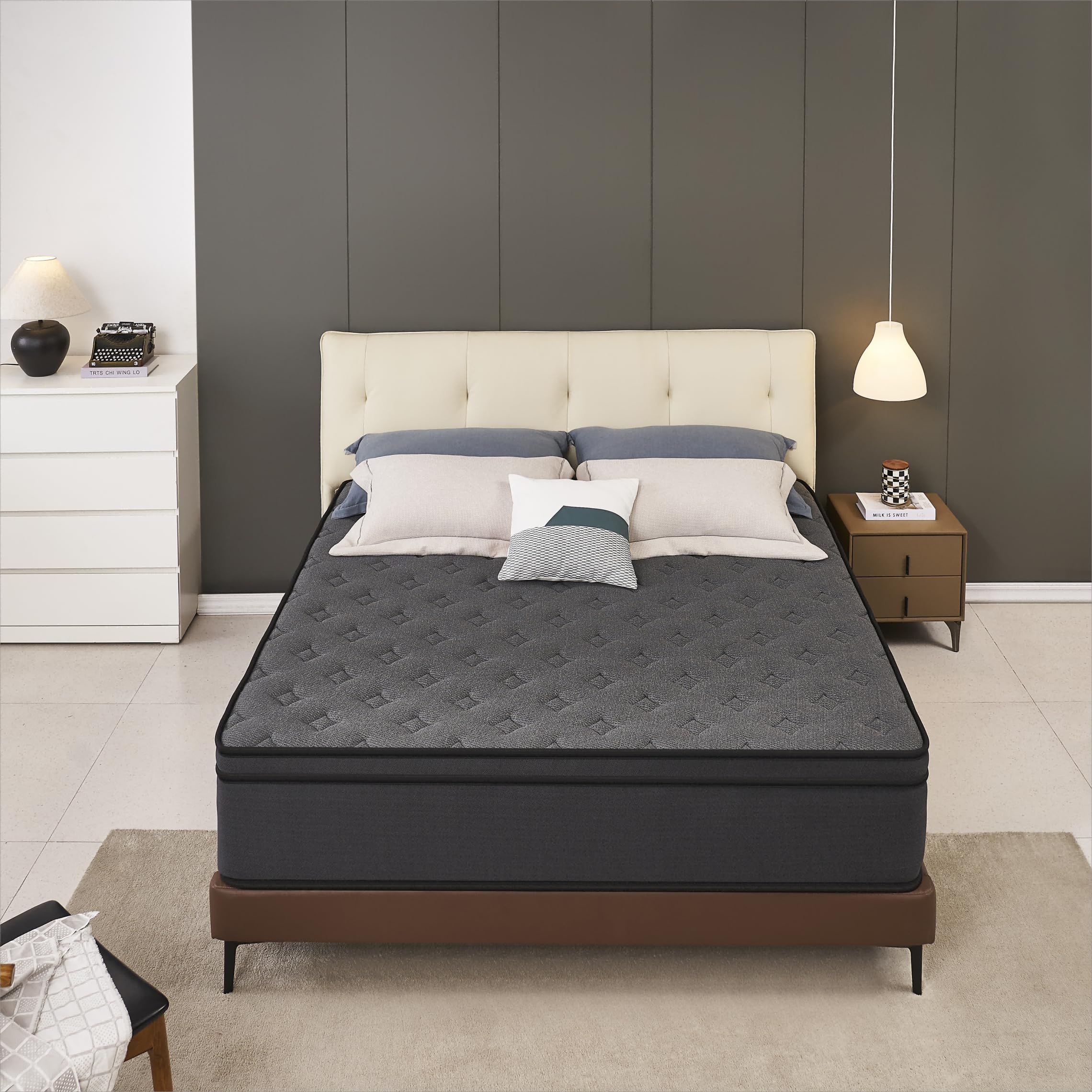 MRH Mattress, 12 Inch Euro Top Mattress in a Box,Memory Foam Hybrid Mattresswith Individually Pocket Springs,Med,Pure Black (Pure Black, Twin), PM2404