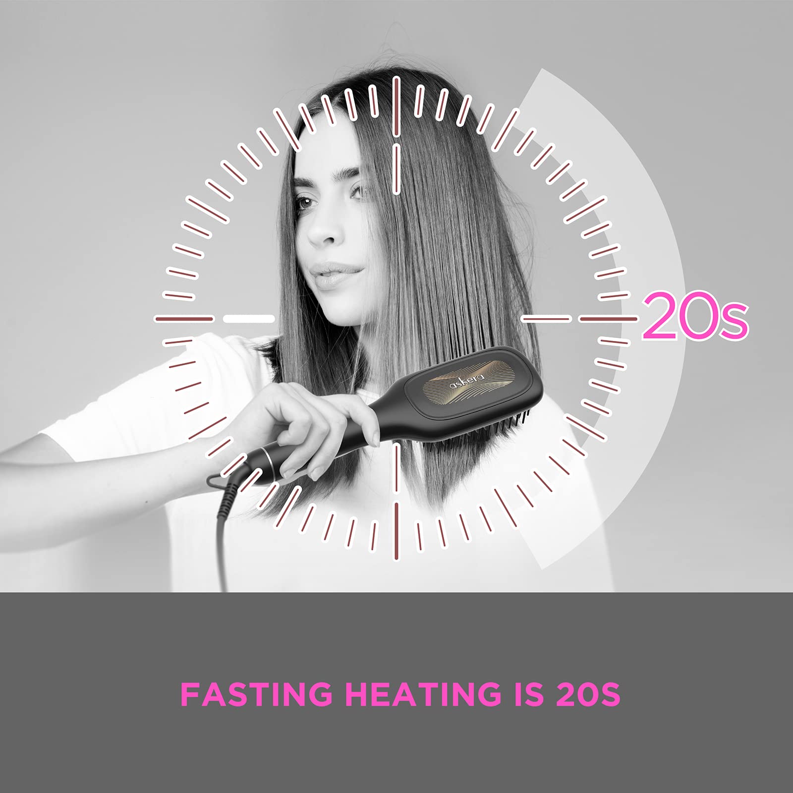 Hair Straightener Brush, Askera Negative Ion Ceramic Straightening Brush with 14 Temp Settings, Anti-Scald Feature & Temperature Lock & Auto-Off Function, Elecric Hot Comb for Women (black)