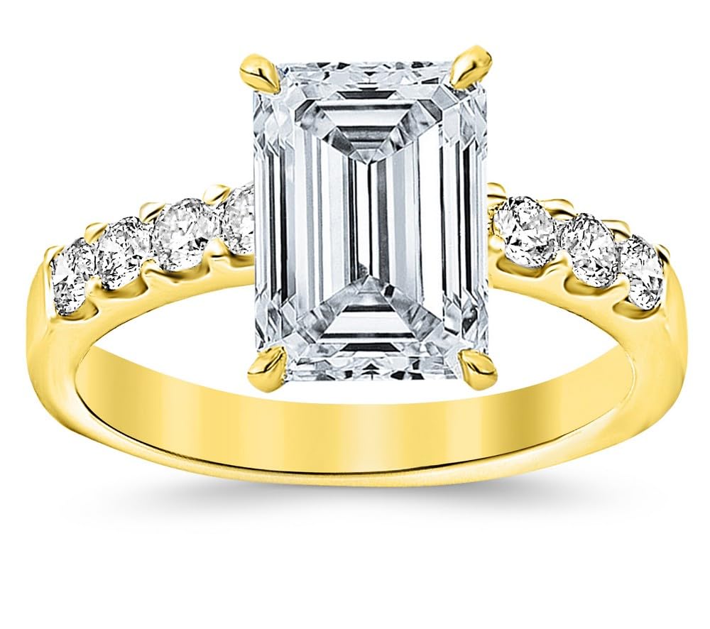 GIA Certified 0.98 Carat Radiant Cut/Shape 14K Yellow Gold Classic Prong Set Diamond Engagement Ring 4 Prong with a 0.50 Carat, D-E Color, VVS1-VVS2 Clarity Center Stone