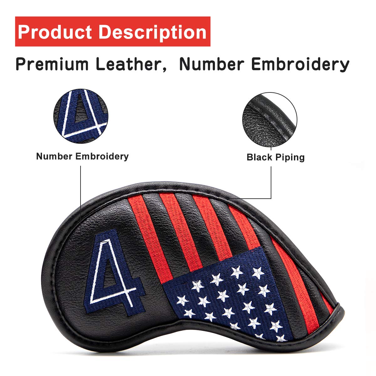 Golf Iron Head Covers Set 10pcs/Set Golf Iron Wedge Head Covers Aliennana Headcover American Elegant Embroidery Premium Leather Headcovers