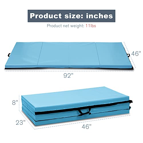 HCY Exercise Mat Gymnastics Mat Tumbling Mat 4'x8'x2 Pu Leather with Carrying Handles for Yoga,Home Gym,Core Workouts,Stretching-Blue, 92''(L)x46''(W)x2''(D)