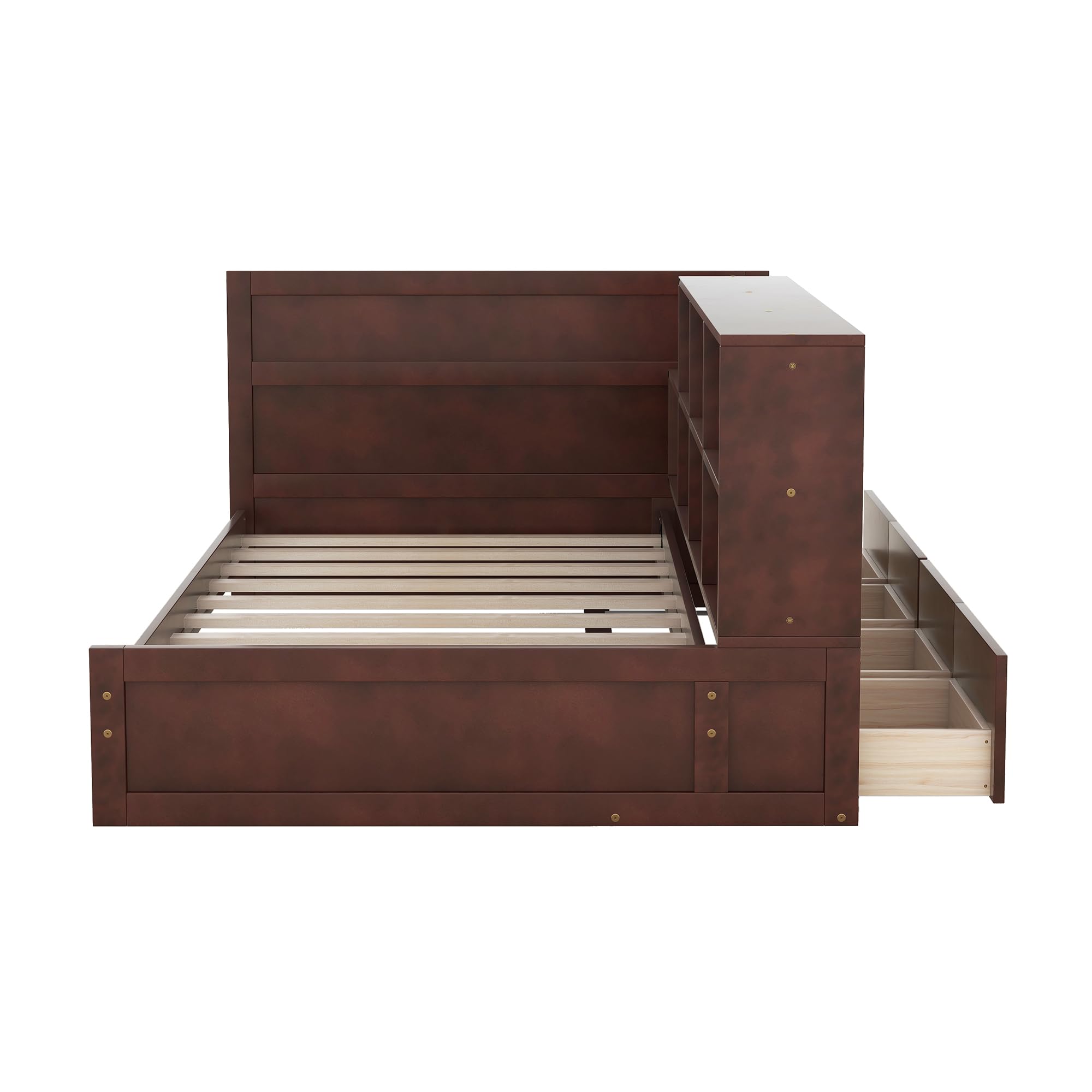 GLORHOME Twin Size Platform Bed with Storage Drawers and Shelves,Wood Bed Frame for Bedroom