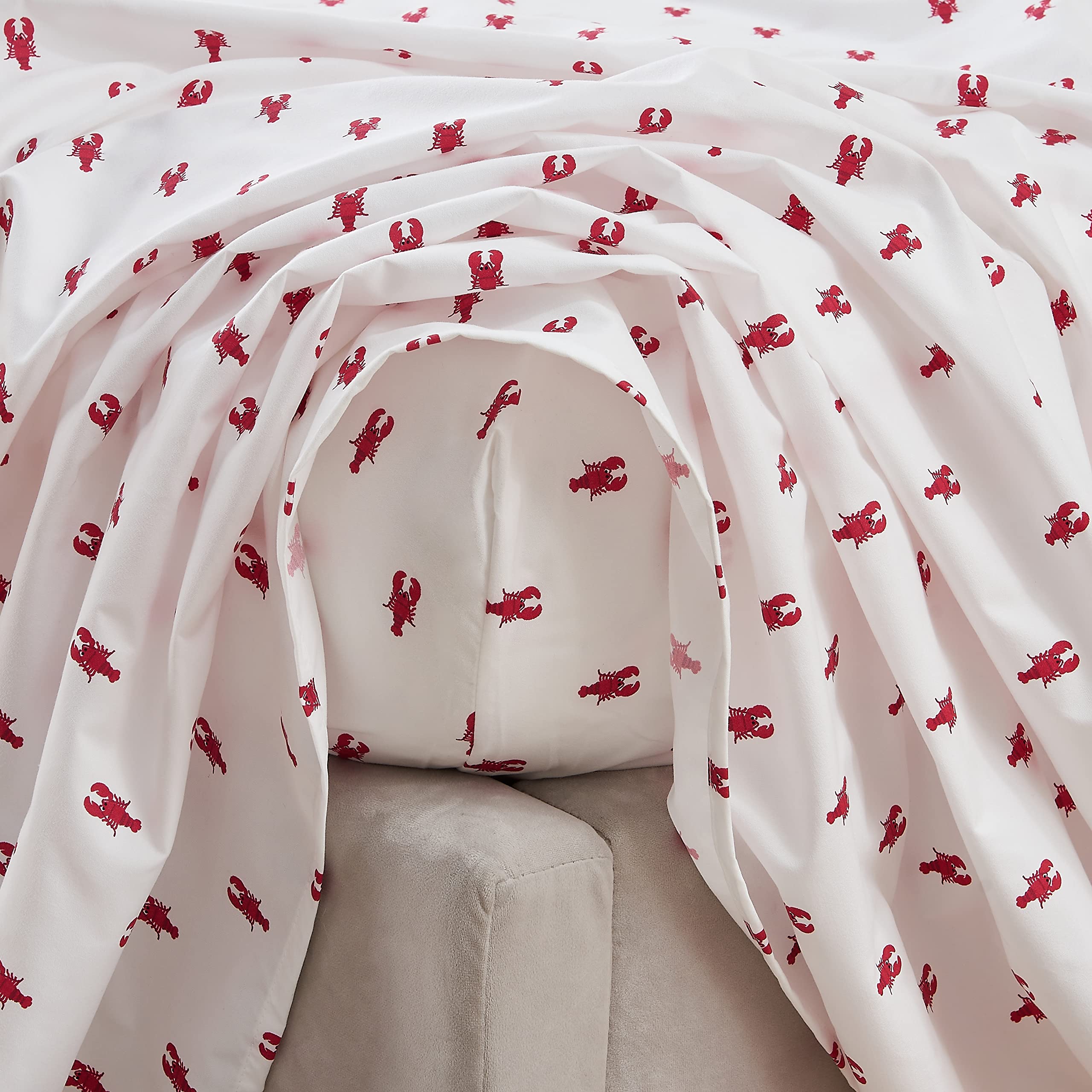 Great Bay Home 4-Piece King Coastal Microfiber Sheet Set | Nautical-Printed, Ultra-Soft Sheets | Wrinkle & Fade Resistant Beach-Themed Prints & Patterns Bedding Sheets & Pillowcases. (King, Lobster)
