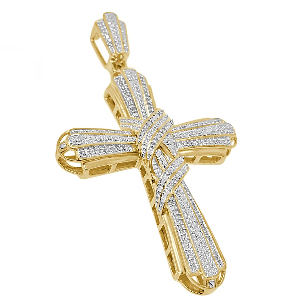 KingCrown Jewelers Real Genuine Authentic Diamond 0.40 Cwt. 12+ Grams Jesus Crist Holy Cross Religious Charm 10K Solid Gold Over Unisex Designer Pendant 2.5'' (Yellow Gold Finish)