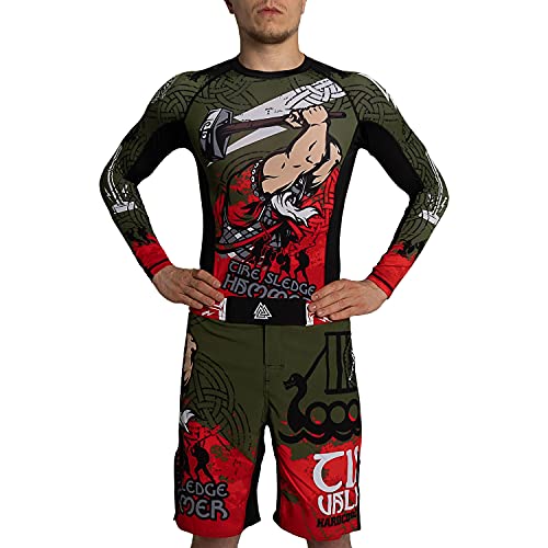 Hardcore Training Hammer Men's Rash Guard Compression Long Sleeve MMA No-Gi Tight BJJ Grappling Base Layer (as1, Alpha, 3X_l, Regular, Regular, Green)