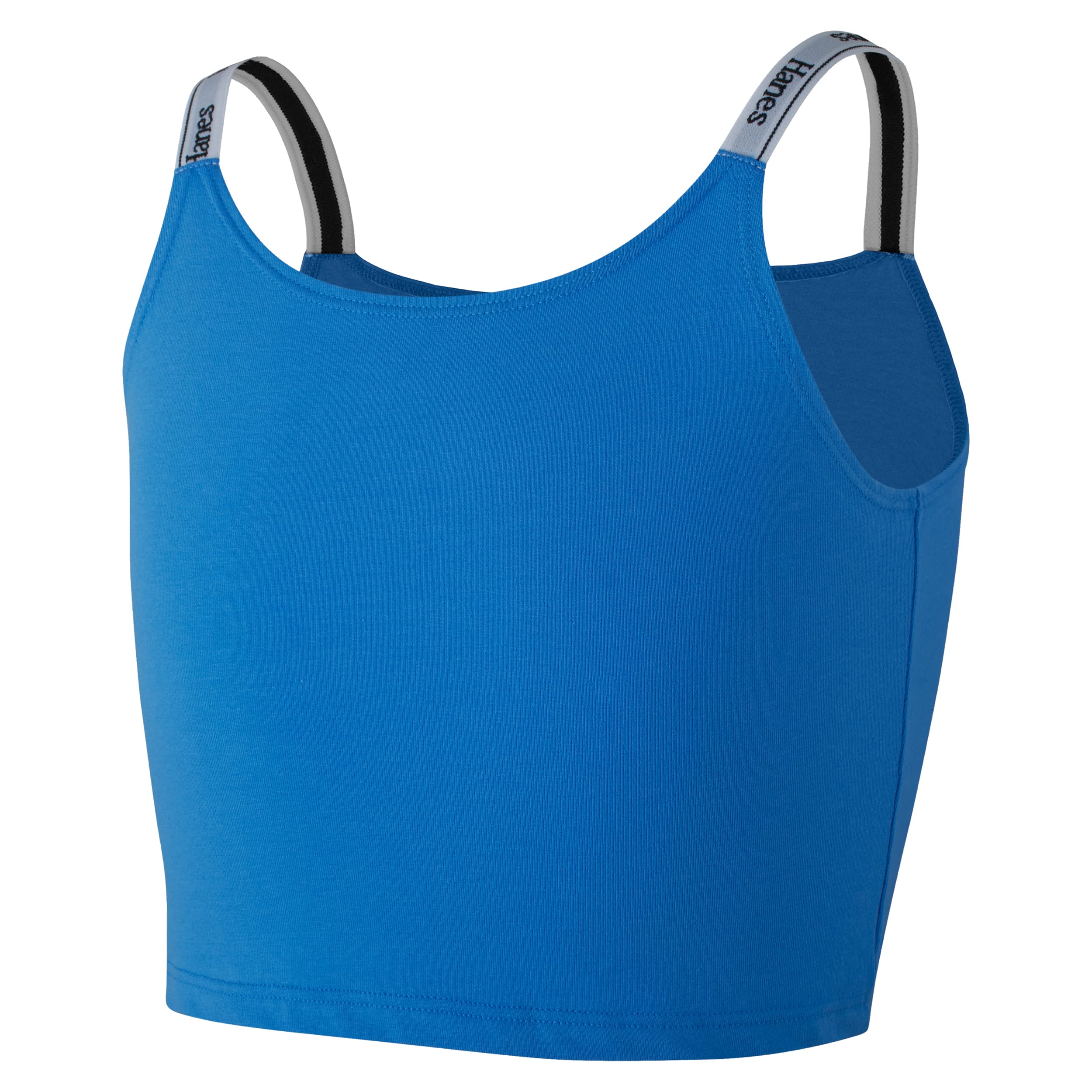 Hanes Girls' Big Crop Top Cami, Moisture-Wicking Cotton Stretch Tank, 4-Pack, Blue/Black/Pattern Assorted