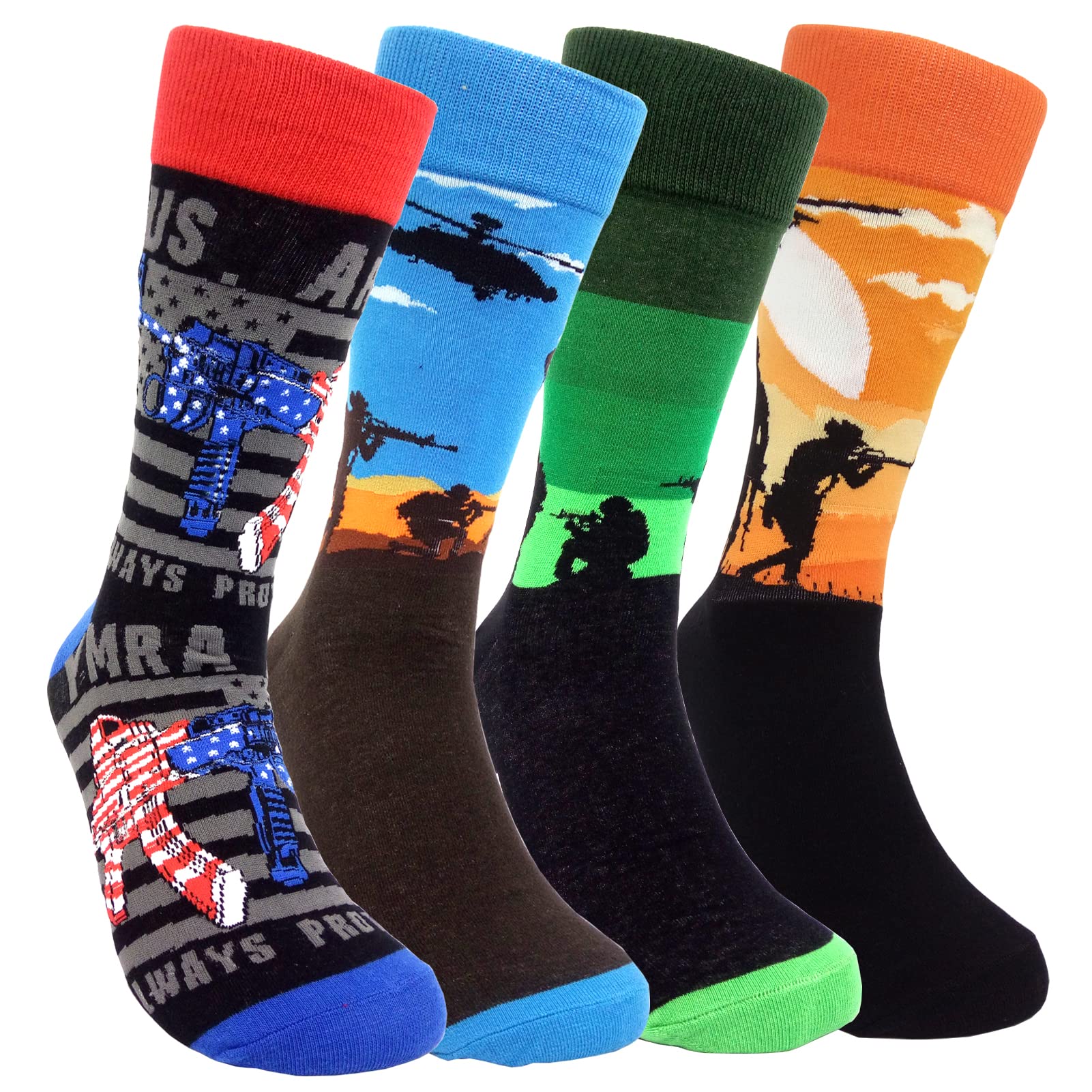HSELL Mens Fun Patterned Dress Socks Funny Novelty Crazy Design Cotton Socks Gift for Men (4 Pairs - Car)