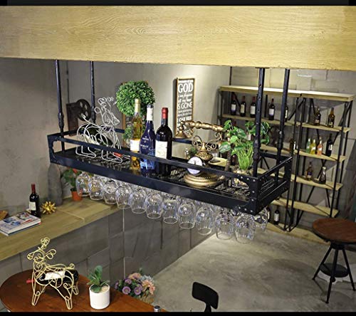 Stylish Simplicity Bar Ceiling Wallmounted Display Stand Wine Glass Rack Loft Metal Iron Storage Rack Home Display Shelf for Restaurant,Kitchen, PIBM, Black, 100×35cm