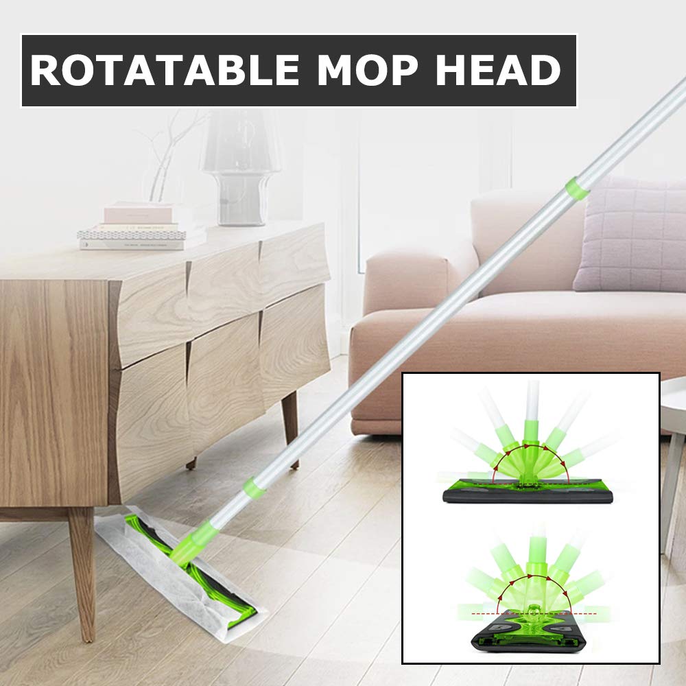 Guay Clean Flat Floor Mop Sweeper Cleaning Kit for Pads and Cloth with Telescopic Pole - Includes 10 Wet and 20 Dry Mop Pad Refills Disposable - Green
