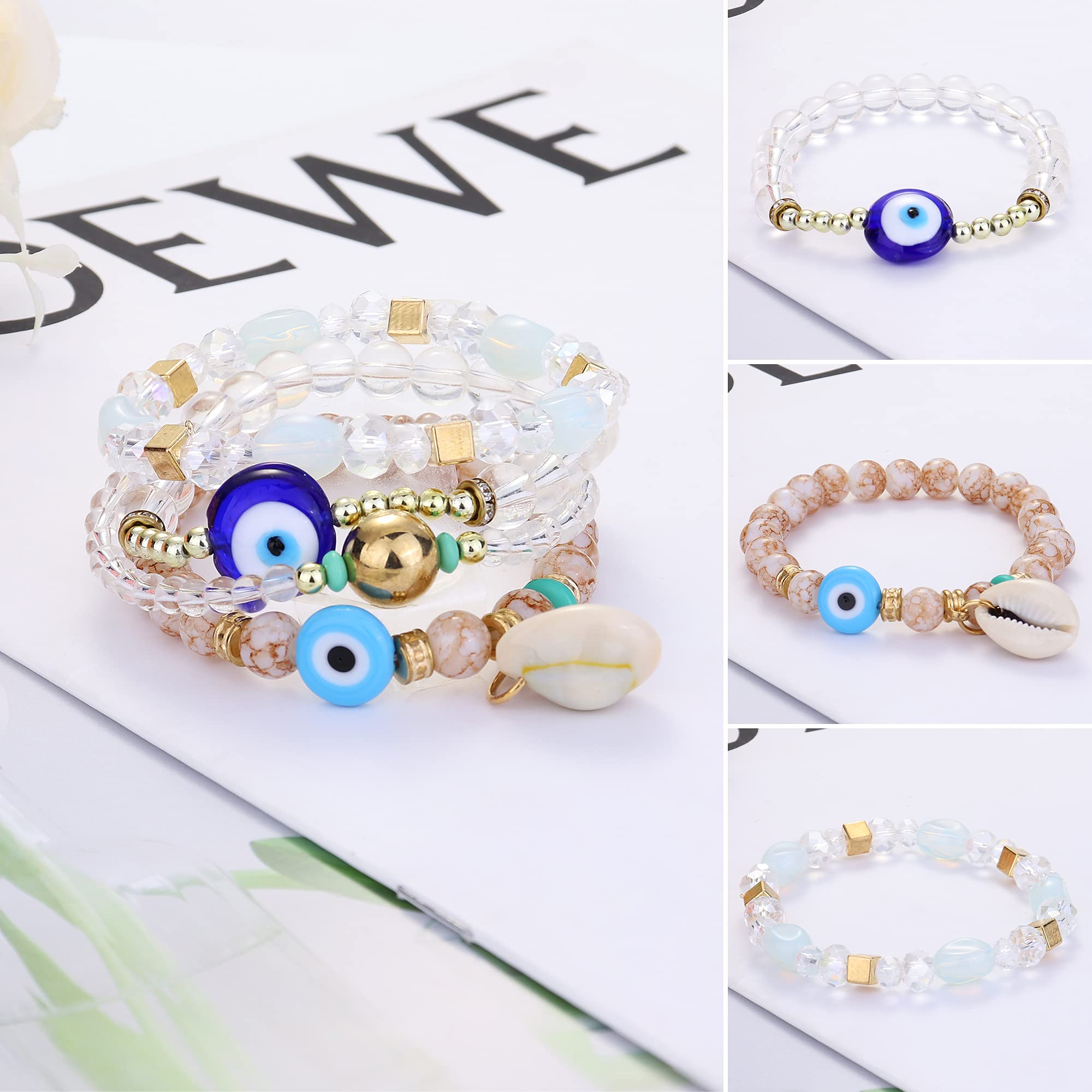 IRONBOX 6 Sets Bohemian Stackable Bead Bracelets for Women Multicolor Stretch Bead Bracelets Multilayer Boho Bracelet Set