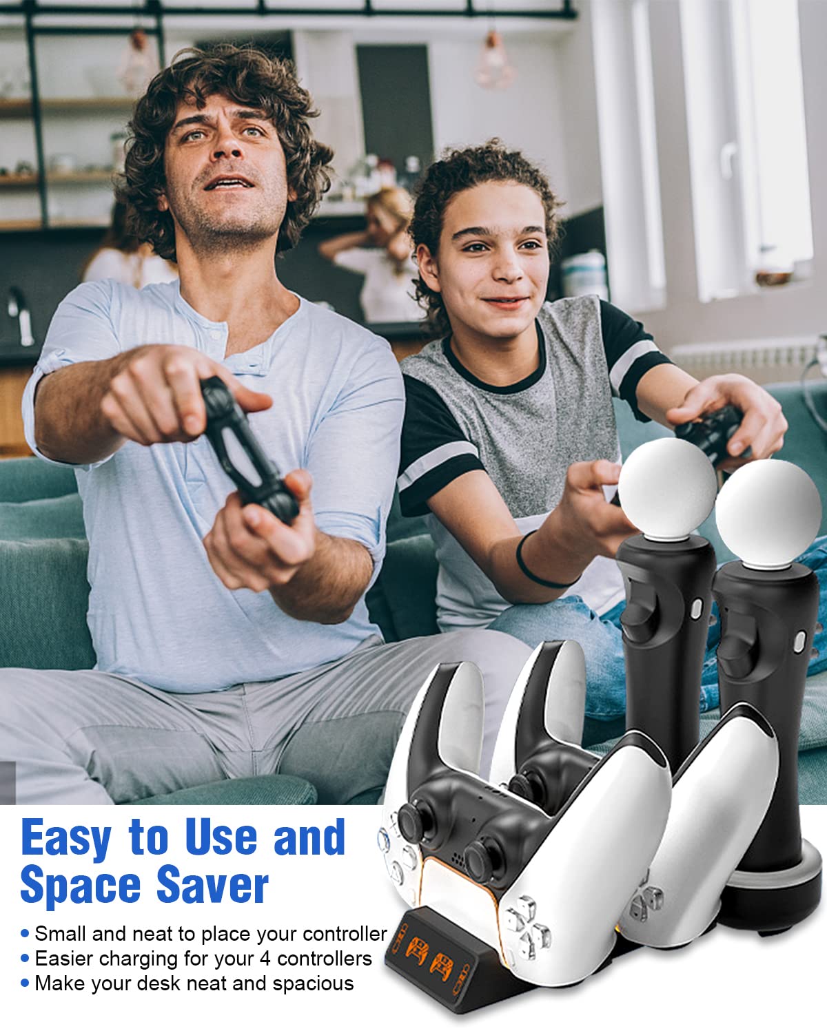 Hdiwousp PS5 Controller Charger Station, 4 in 1 PS5 Controller Charging Station, Fast Charging Dock Compatible with PS 5 VR Wireless Controller, Playstation 5 Charging Station with LED Indicator
