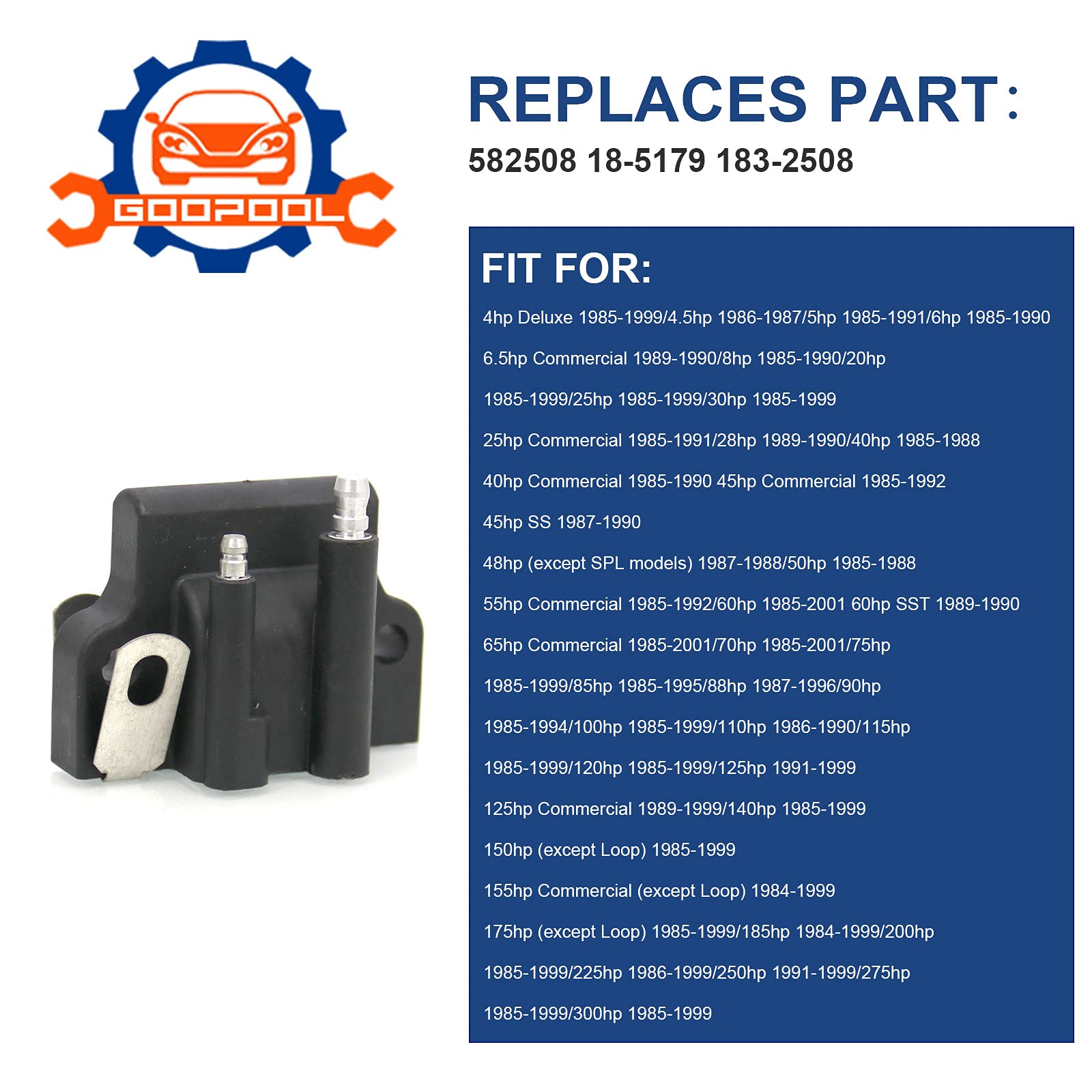 Ignition Coil Compatible with Johnson Evinrude 4-300HP Replaces # 582508 18-5179 183-2508 4PCS