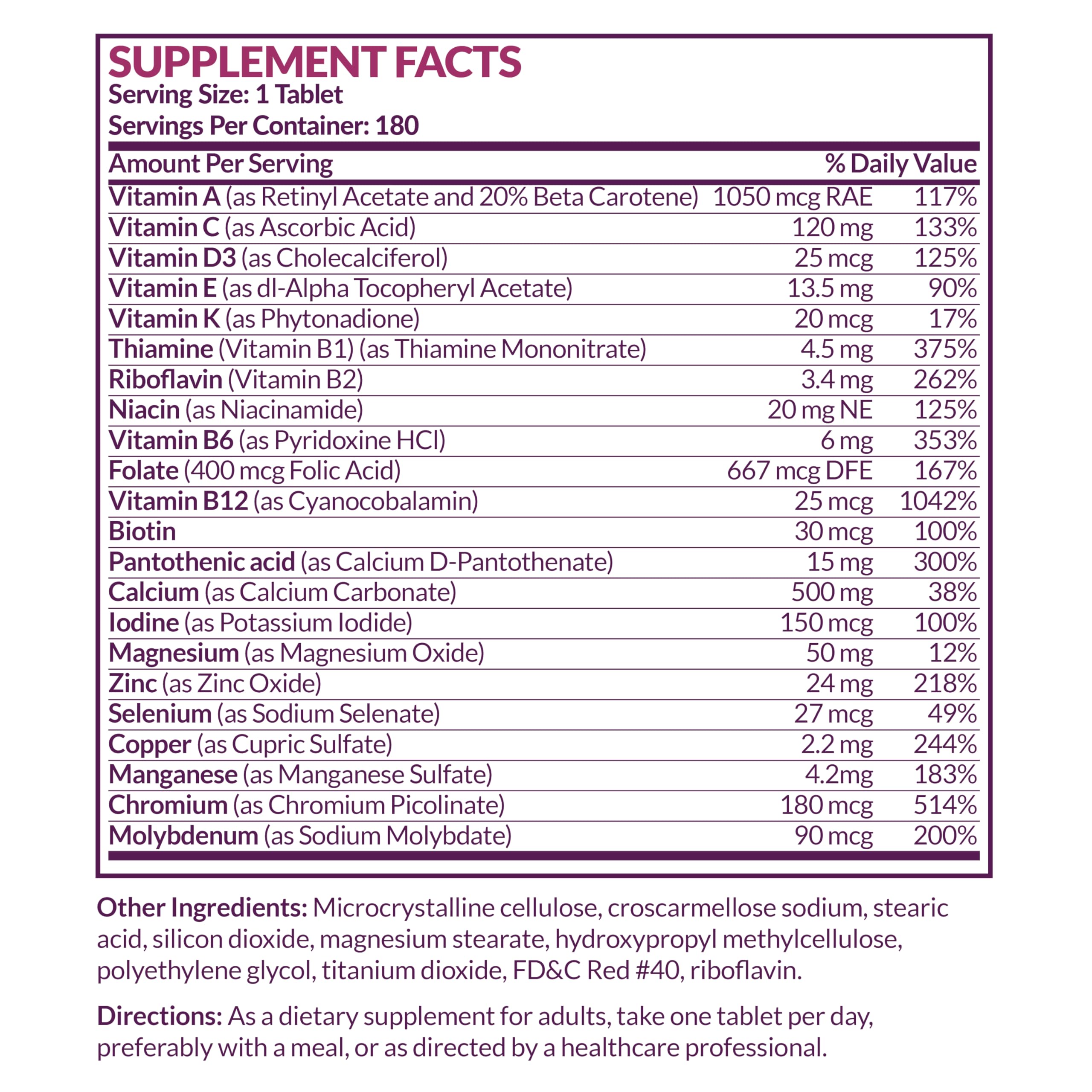 Futurebiotics Women's 50+ Multivitamin Once Daily Multivitamin for Active Women Over 50, NON-GMO, 180 Tablets