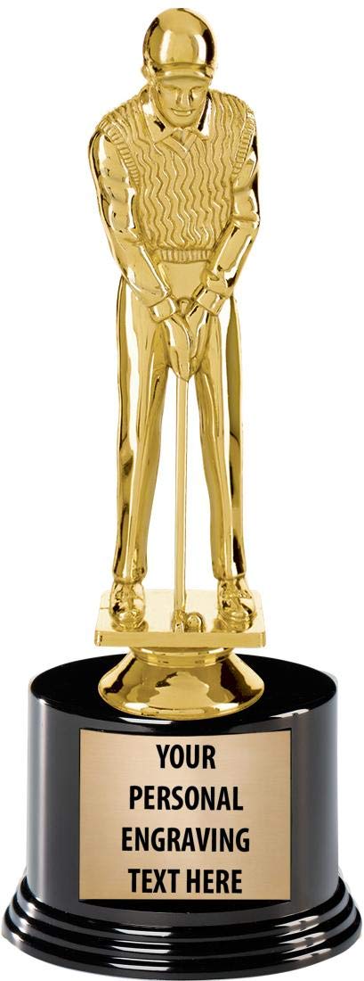 Golf Putter Male Trophy with Engraving, 7" Gold Golf Putter Male Trophy Award On Deluxe Round Base
