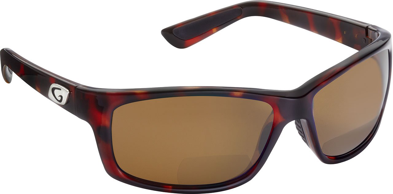 Guideline Eyegear Surface Fishing, Boating, Water Sports Polarized Bifocal Sunglasses with Freestone Brown Lens, Shiny Brown Tortoise Frame (+2.50)