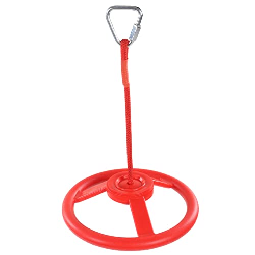 Uxsiya Children Gym Rotating Wheel,Children Gym Rotating Wheel Plastic Directional Wheel Kids Outdoor Fitness Exercise Wheel with Rope Red Swing for Kids Outdoor and Swingset Strong Heavy Duty
