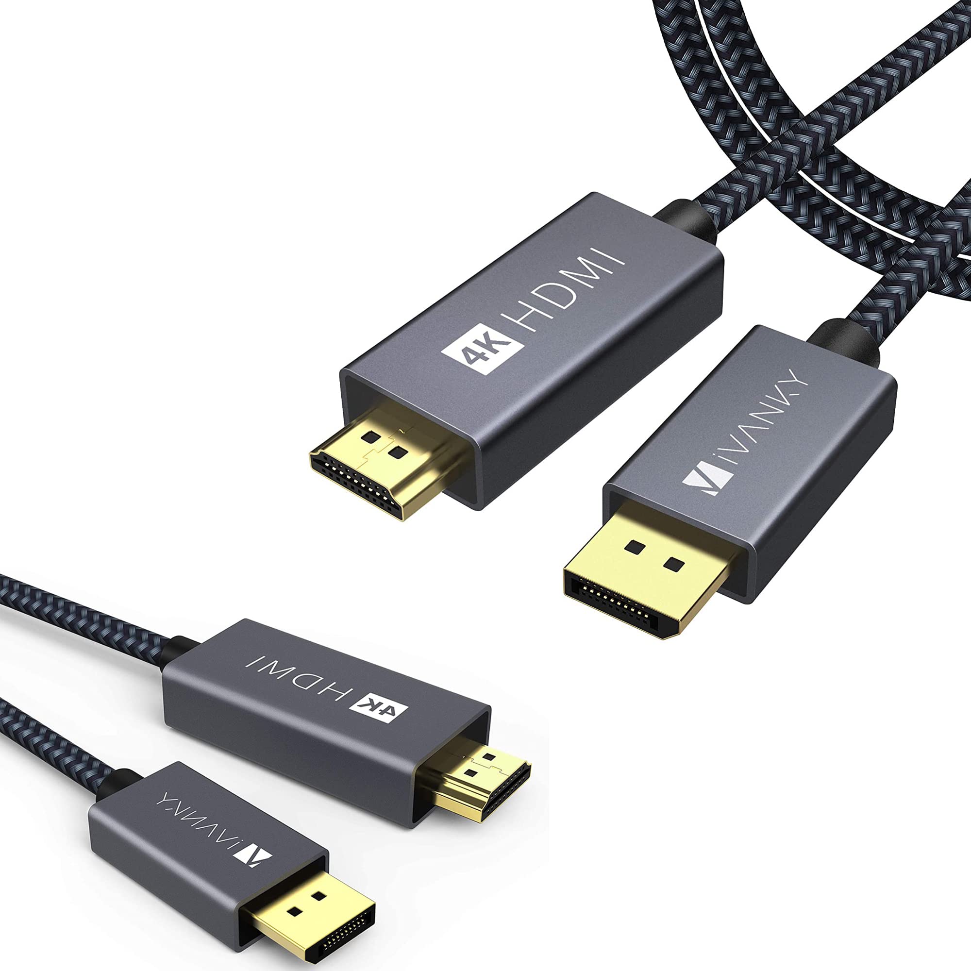 IVANKY DisplayPort to HDMI Cable, Uni-Directional 4k@30Hz DP to HDMI Cable and Uni-Directional 4k@60Hz DP to HDMI Cable