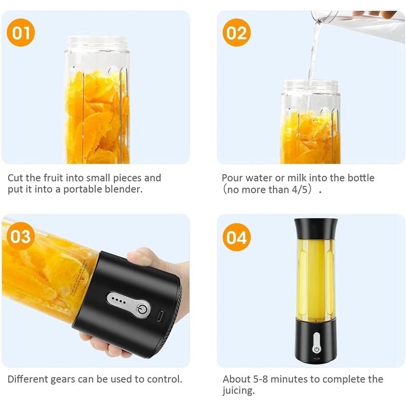 SRLIWHITE Portable Blender, Rechargeable Blender With 500Ml Bottle, Waterproof Blender For Milkshakes And Smoothies Small Juicer (Color : Black)