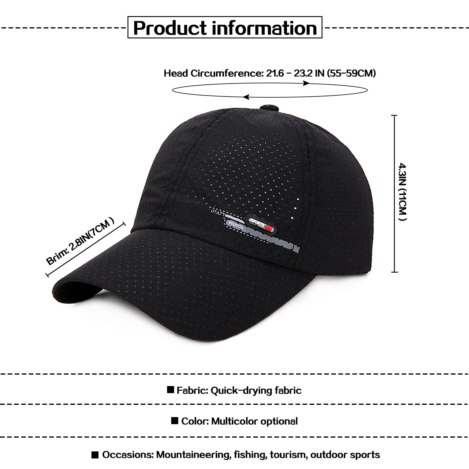 Lamdgbway Quick Dry Baseball Cap Breathable Mesh Cap Outdoor Running Sports Hat Black