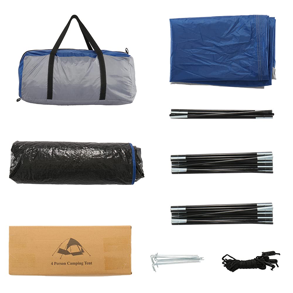 Great Escapes Camping Tent for 4 Person, with Detachable Rain Fly and Portable Carrying Bag, 4 Seasons Use, Easy to Install, BlueGrey