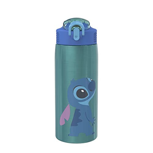 Zak Designs Disney Lilo and Stitch Water Bottle for Travel and At Home, 19 oz Vacuum Insulated Stainless Steel with Locking Spout Cover, Built-In Carrying Loop, Leak-Proof Design (Stitch)