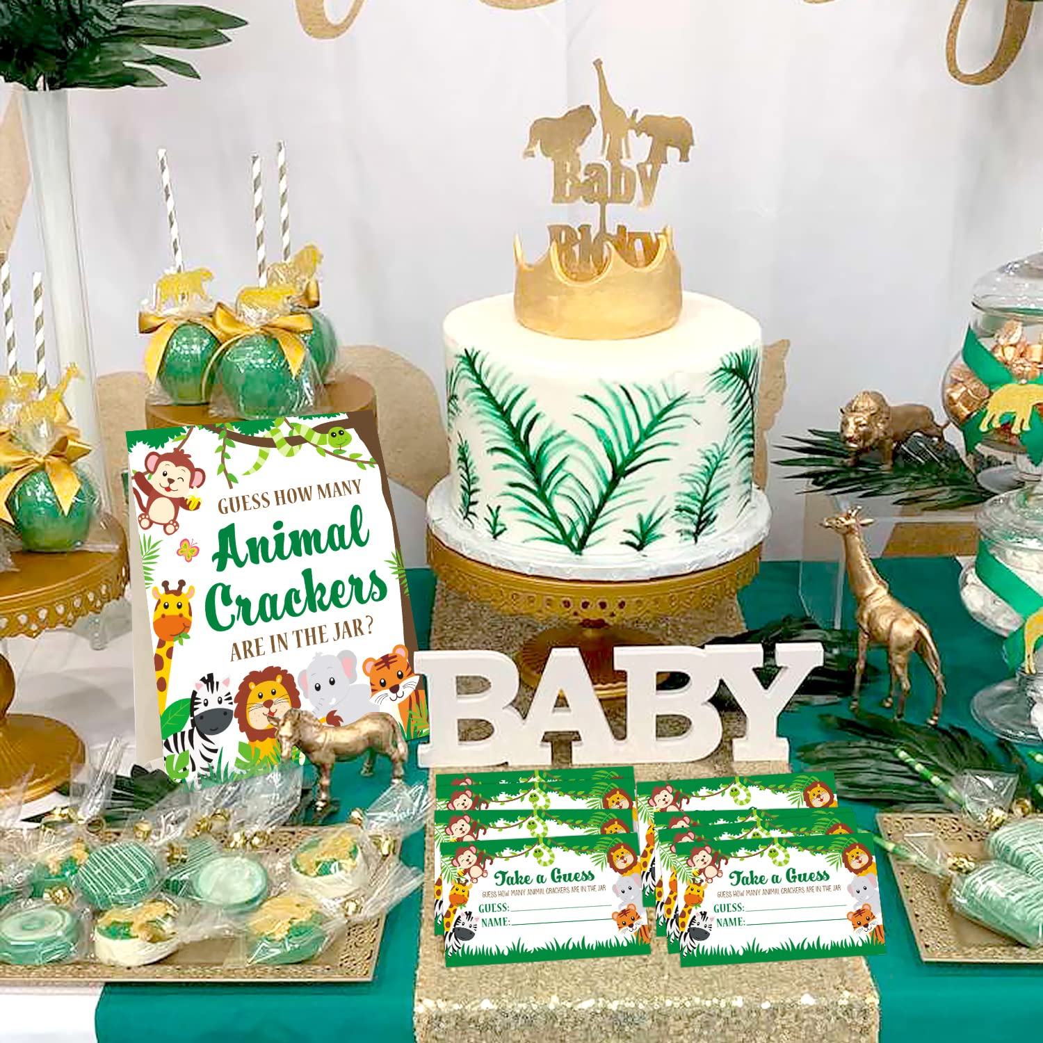 Guess How Many Animal Crackers Jungle Safari Baby Shower Game with Standing Sign and 30 Cards