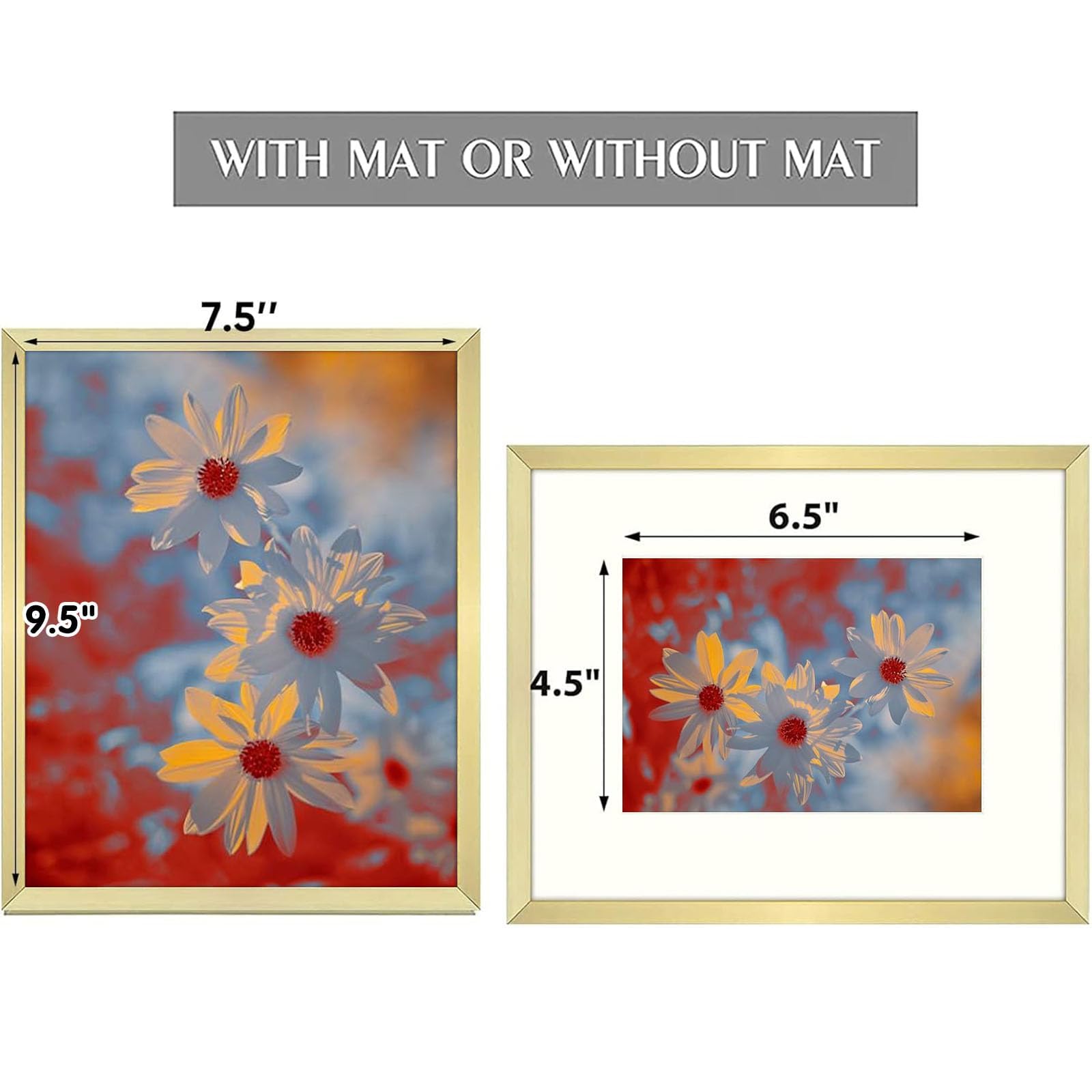 Golden State Art, Gold 8x10 Picture Frame Aluminum Displays Photos 5x7 with Mat or 8 x 10 inch Without Mat Shatter-Resistant Glass Table Top Display and Wall Mounting Photo Frame (6 Pack)