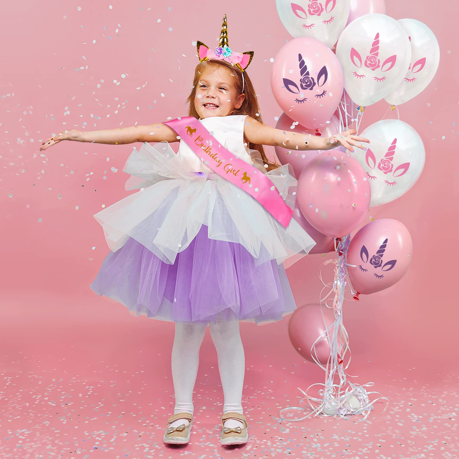 Ultimate Unicorn Birthday Decorations for Girls with Backdrop and Hanging Swirls, Plates and Napkins Party Supplies Serves 16