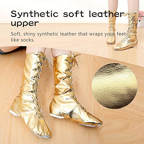 HIPPOSEUS Women's Jazz Dance Shoes Gold Split Sole Dancing Training High Top Ankle Dance Boots for Men, US 7