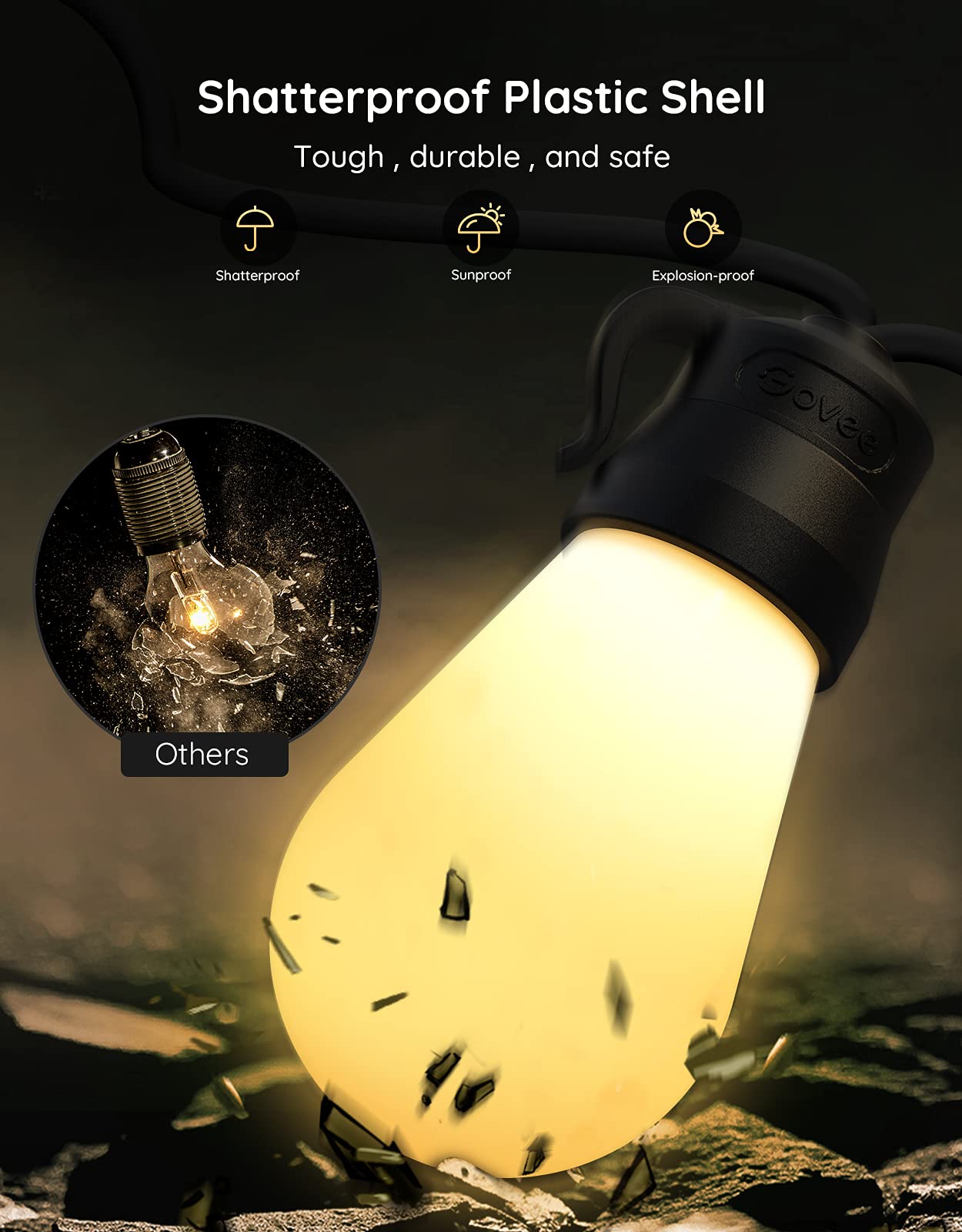 Govee Outdoor String Lights, 96ft WiFi Alexa String Lights with App Control, IP65 Waterproof Outdoor Lights with 30 Dimmable Warm White LED Bulbs for Balcony, Backyard, Party