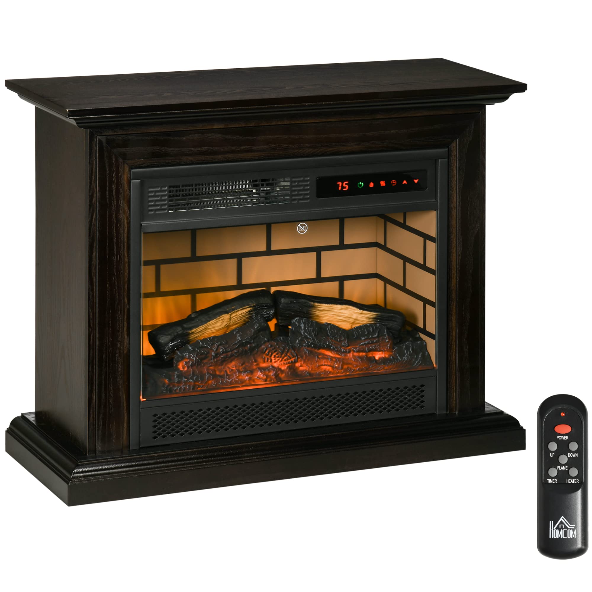 HOMCOM 31" Electric Fireplace with Dimmable Flame Effect and Mantel, Freestanding Space Heater with Log Hearth and Remote Control, 1400W, White