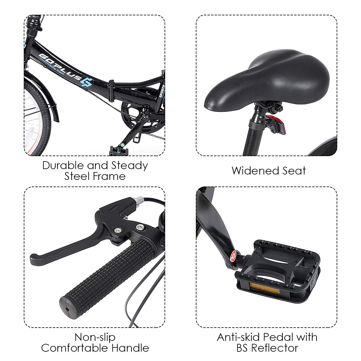 Goplus 20'' Folding Bike, 7 Speed Shimano Gears, Lightweight Iron Frame, Foldable Compact Bicycle with Anti-Skid and Wear-Resistant Tire for Adults (U-Shape Crossbar)