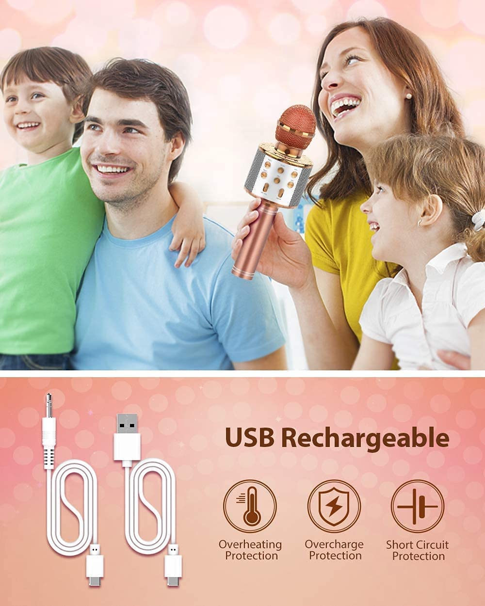 Karaoke Microphone for Kids, Wireless Bluetooth Portable Handheld Karaoke, Adults Speaker Machine Loud, for Home Party Outdoor KTV