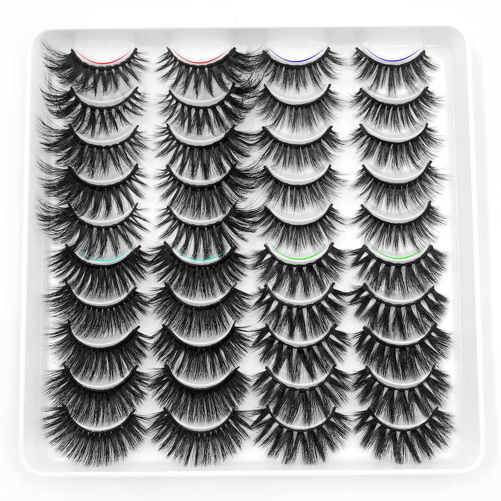 IFLOVEDEKD 20 Pairs Long Lashes Mink 4 Styles Reusable Strip Lashes 100% Handmade 3D Fake Lashes Fluffy False Eyelashes Thick Eyelashes Dramatic Fake Eye Lashes Pack Soft Strip Lashes Multipack