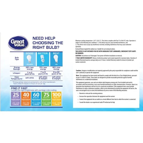 Great Value LED 9 Watts 60 Watt Equivalent Daylight Medium Base Bulbs, 12 Count, 739730