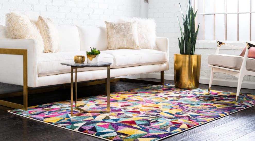 Unique Loom Estrella Collection Geometric, Triangles, Bright Colors, Abstract, Modern Area Rug, 9 ft x 12 ft, Multi/Beige