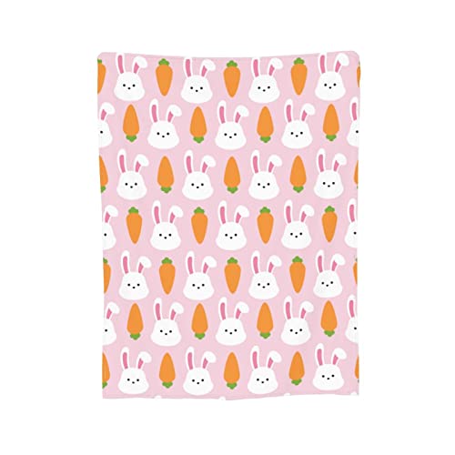 Rabbit and Carrot Throw Blanket Soft Warm Cozy Lightweight Blankets Cute Easter Bunny Flannel Blanket for Sofa Couch Bed Office Holiday Decorative 50"X40"