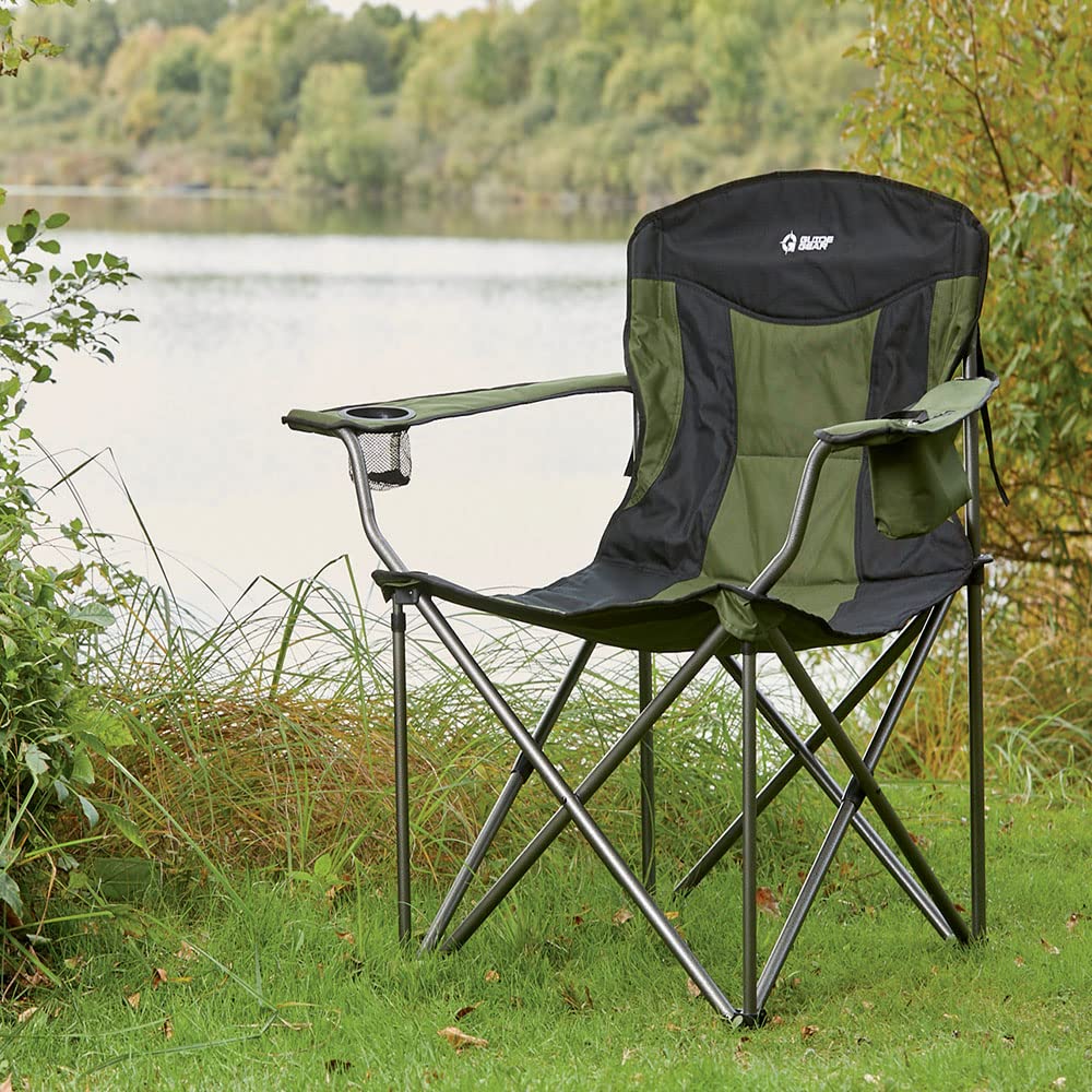 Guide Gear Oversized XXL Camping Chair for Adults, Outdoor Folding Camp Seat, 600-lb Capacity, Hunter Green/Black