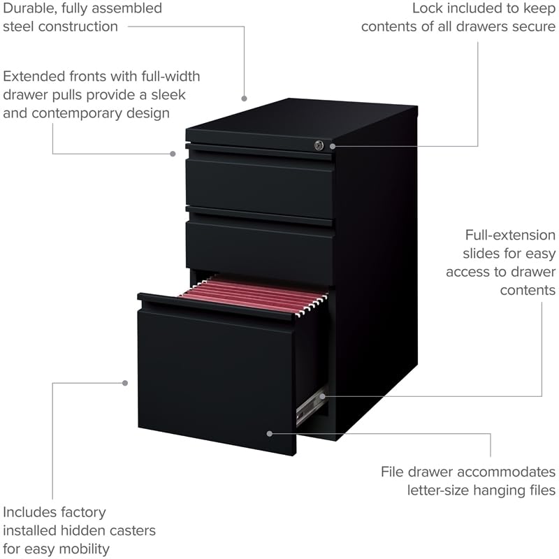 Hirsh Industries 20" Deep Box-Box-File Mobile Pedestal in (Black)