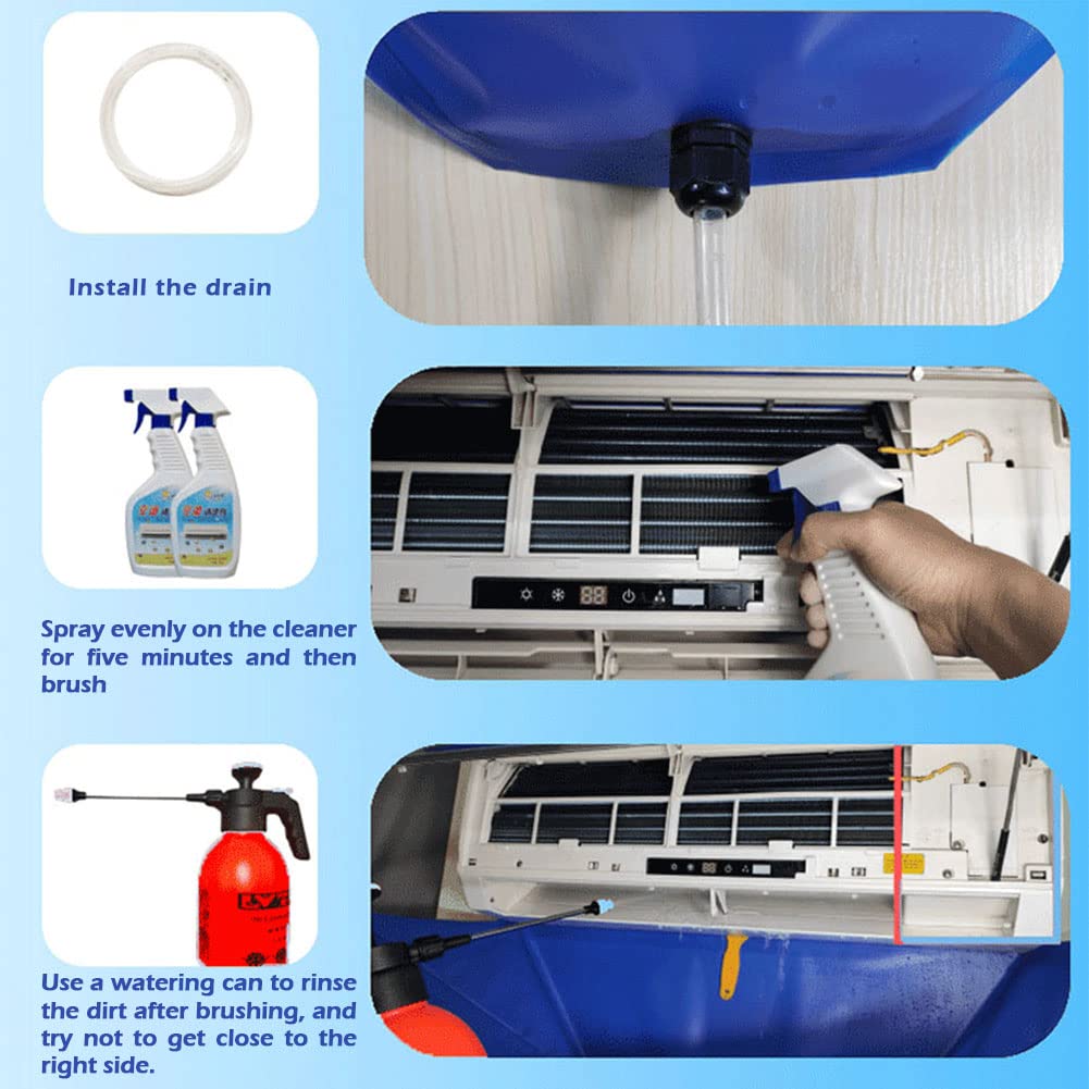 MOFUCA Split Air Conditioner Cleaning Cover Kits, Waterproof Wall Mounted Air Conditioning Dust Washing, Clean Bag with Water Pipe Brushes Towel Pry Tools(Blue)
