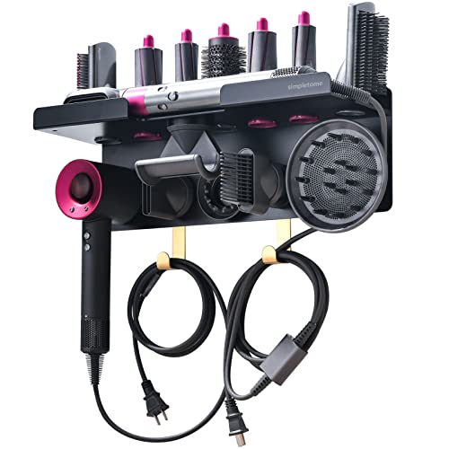 simpletome 2 in 1 Wall Mount Holder for Dyson Airwrap Styler Supersonic Hair Dryer Storage Dyson Attachments and Accessories with Cable Organizer