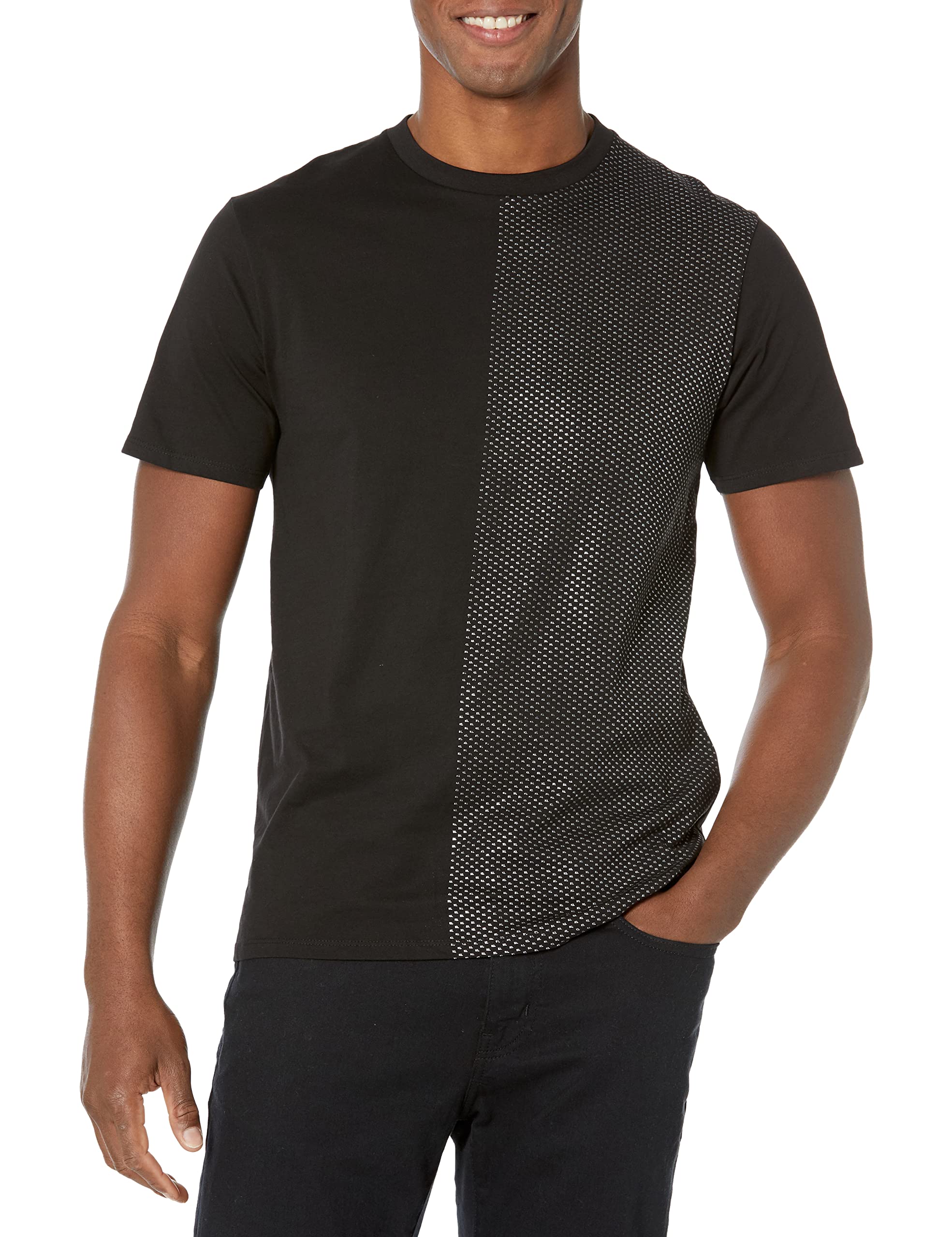 Karl Lagerfeld Paris Men's Colorblock Crewneck Short Sleeve Solid T-Shirt, Black, X-Large