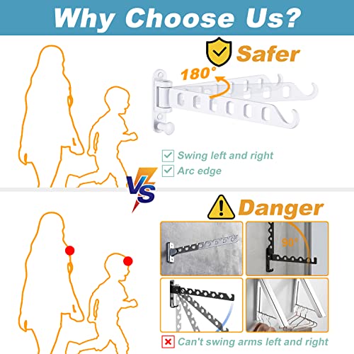 SKIKEN White Closet Hanger with Swing Arm, 8-Hole Heavy Duty Coat Hanger, Space Saver for Closet, Small Drying Hanger Rack for Laundry Room, Bathroom, Sturdy, Aluminum (1Pack, White)