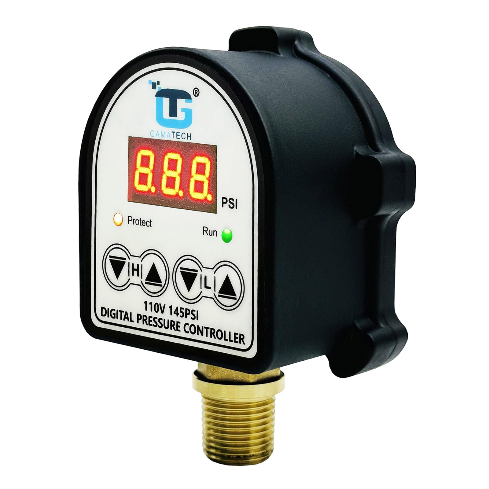 GamaTech Pressure Switch for Water Pump and Air Pump, Digital Adjustable Pressure Controller, 110V, 0-145 Psi, 1/2" Male Npt