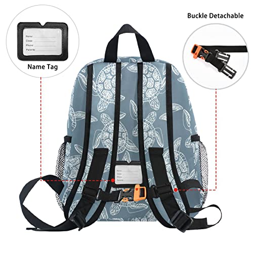 Sletend Toddler Backpack Retro Sea Turtles Waterproof With Name Tag Mini Backpack Boys/Girls Cute Small Backpack Kindergarten Pre School Bags (S)