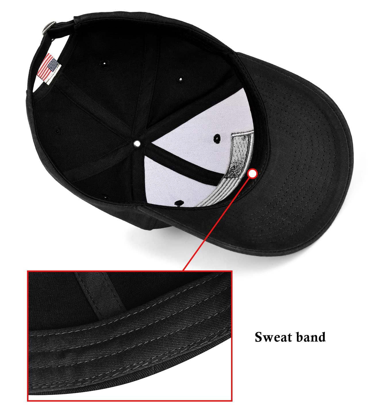 KIRAAT 3 Pack American Flag Baseball Cap Unisex,Low Profile USA Plain Dad Hat for Men&Women (Black&Grey&Khaki)