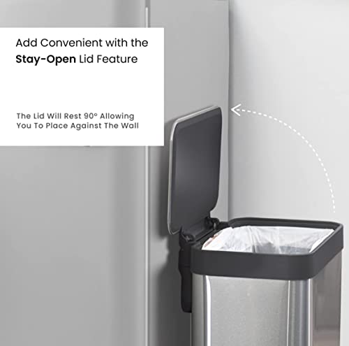 SIMPLI-MAGIC 50 Liter Soft-Close, Smudge Resistant Trash Can with Foot Pedal and Built in Filter-Stainless Steel, Sleek Finish, 50L/13.2 Gallon
