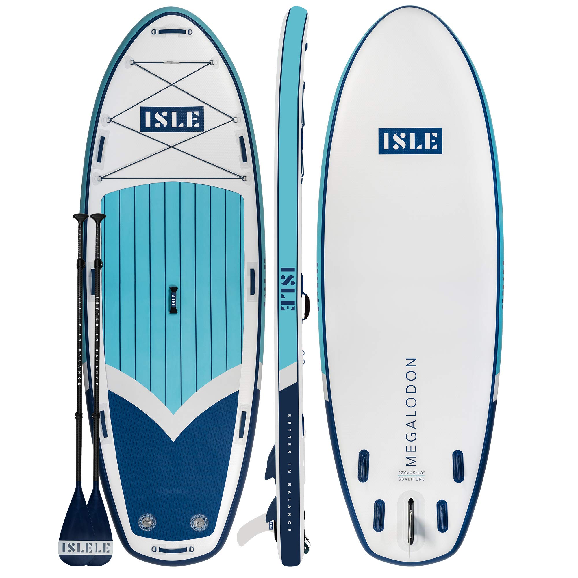 ISLE Megalodon Inflatable Stand Up Paddle Board & iSUP Bundle Accessory Pack — Up to 1,050 lbs Capacity — Durable, Lightweight with Stable Stance — 15' L x 56" W x 8" Thick