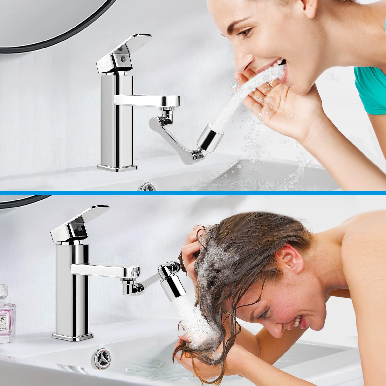 Universal 1080°Swivel Faucet Aerator Extension,Kitchen Bath 360°Rotating Extension Filter with 2 Mode Splash Multifunctional Universal Robotic Arm
