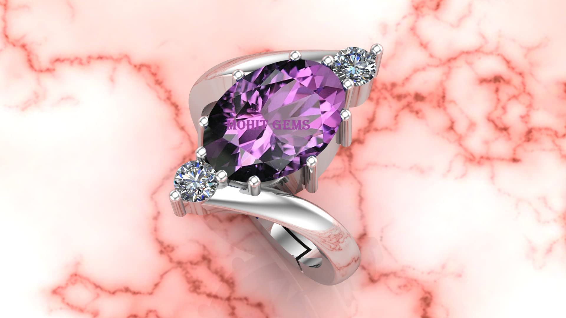 Mohit Gems 925 Sterling Silver Natural Amethyst Gemstone Ring For Women 4.50 Carat Stone Adjustable Ring Gift for Women's Birthstone Ring
